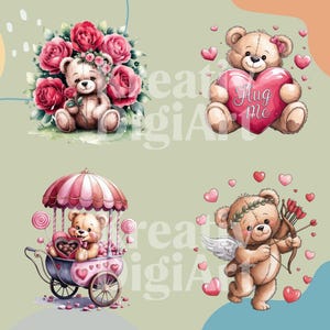 Valentine's Day Teddy Bear Clipart, Cute Bear Cub Sublimation ...