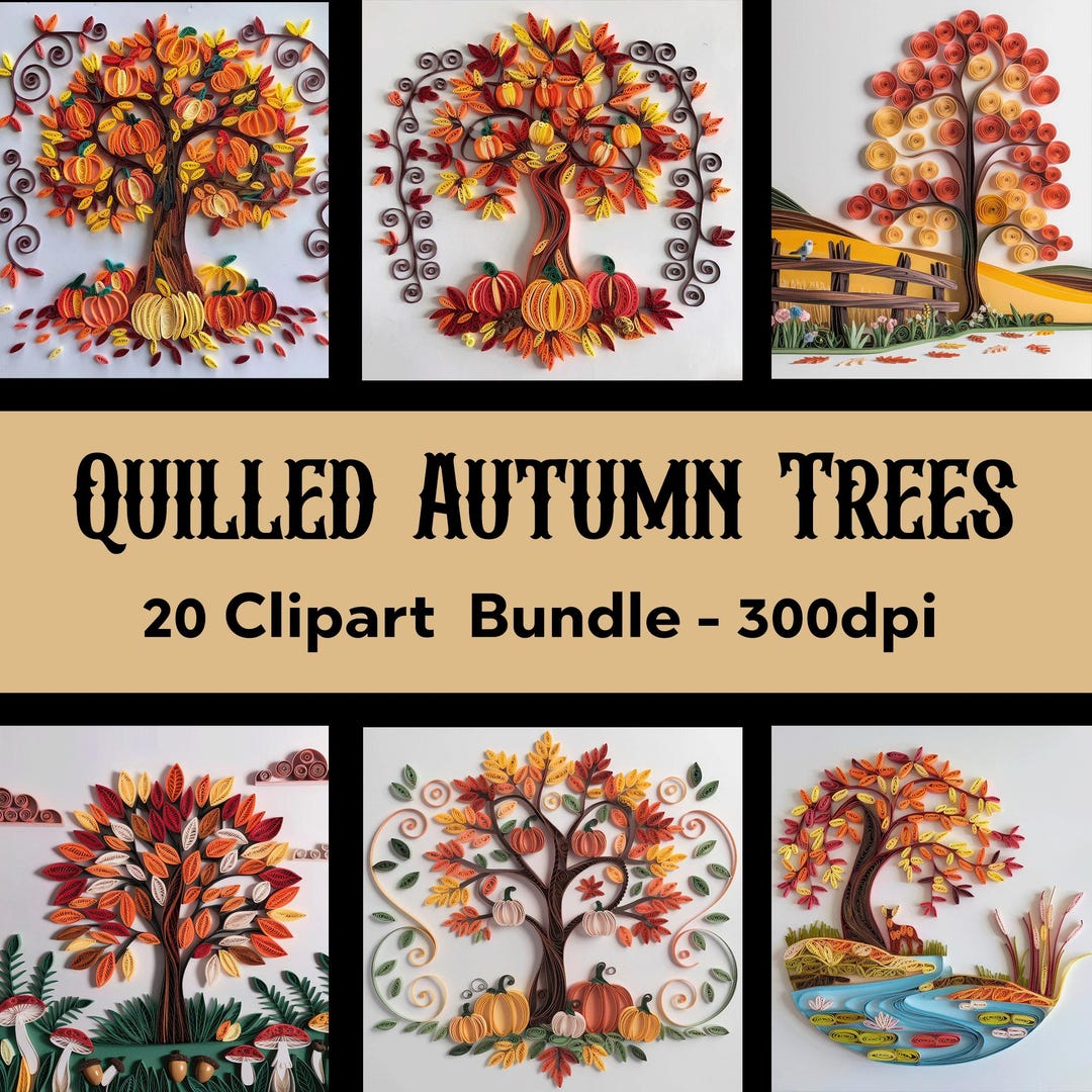 Quilling Autumn Trees Clipart, Quilled Pumpkin Tree Paper Craft Junk ...