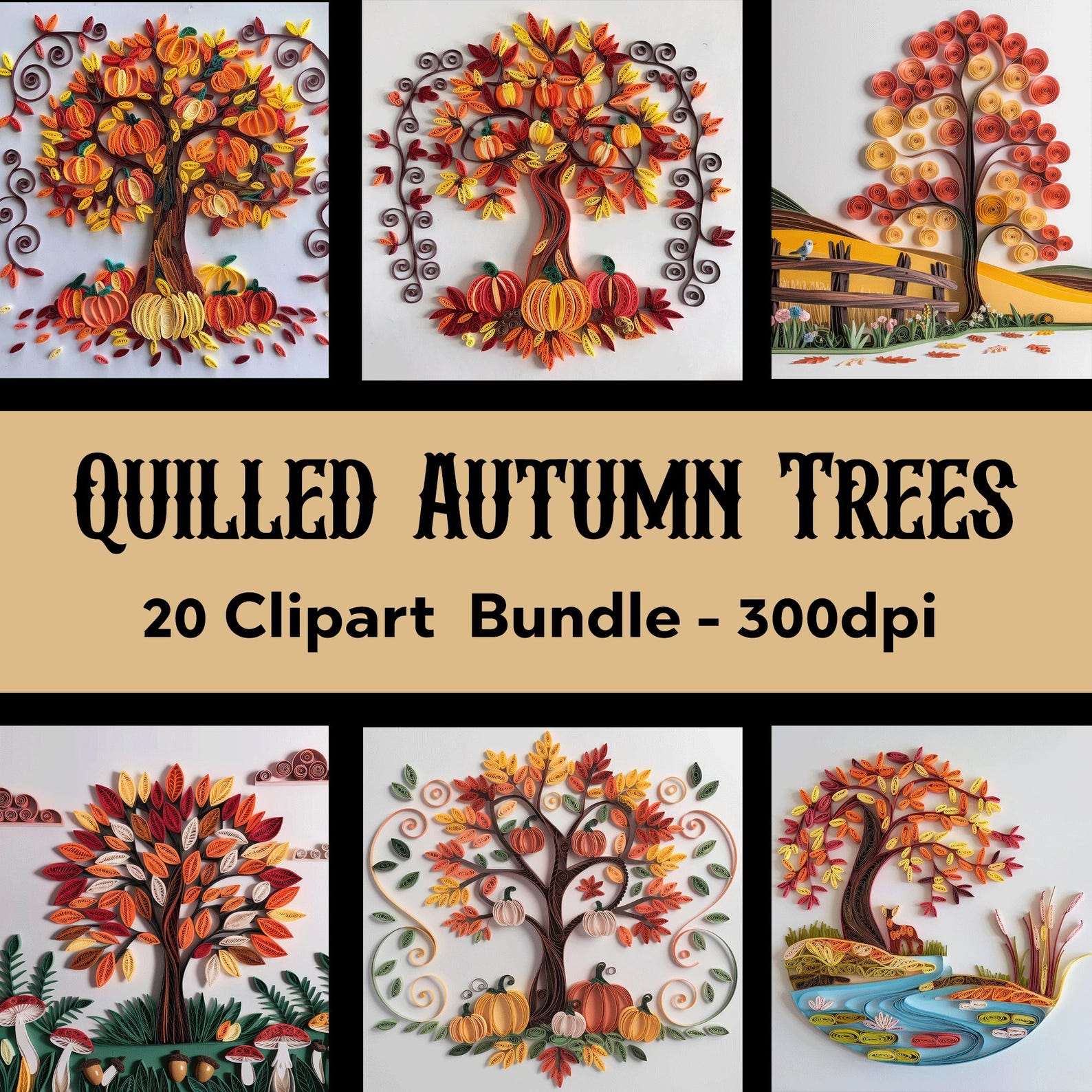 Quilling Autumn Trees Clipart, Quilled Pumpkin Tree Paper Craft Junk ...