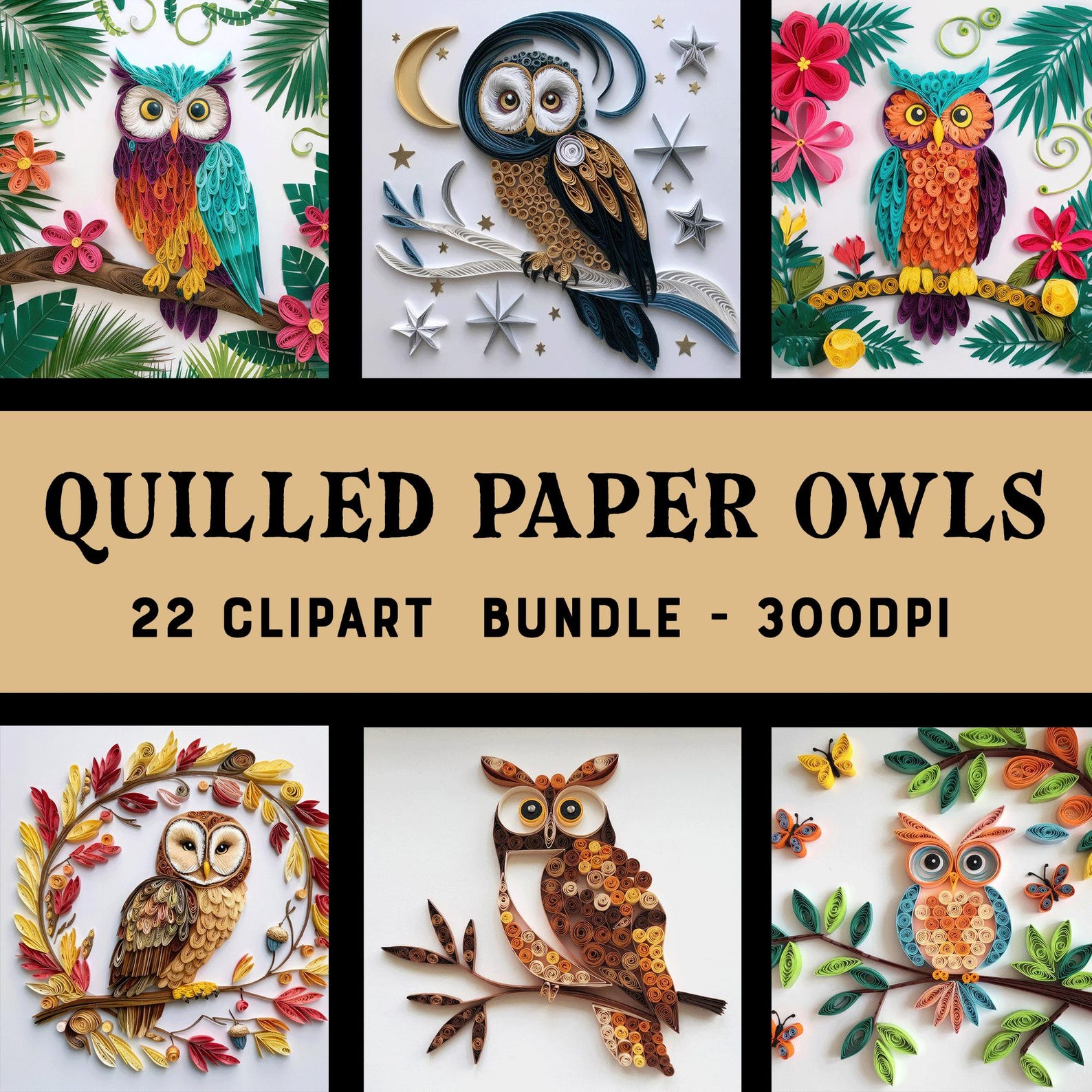 Quilling Owl Clipart, Quilled Owl Paper Craft Junk Journal, Quilled ...