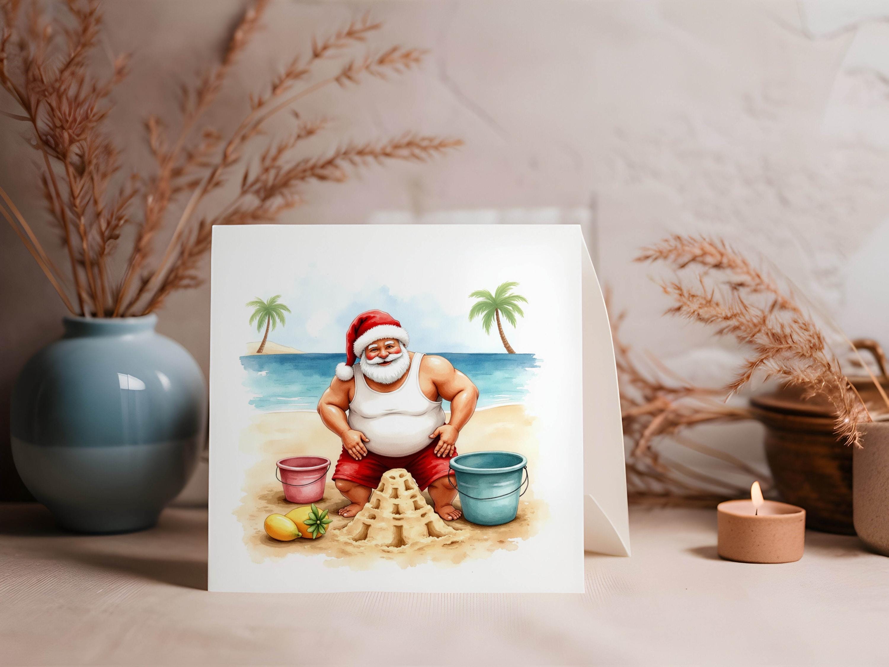 4+++ Tropical Santa Claus Clipart, Watercolor Surfing Santa JPEG ...