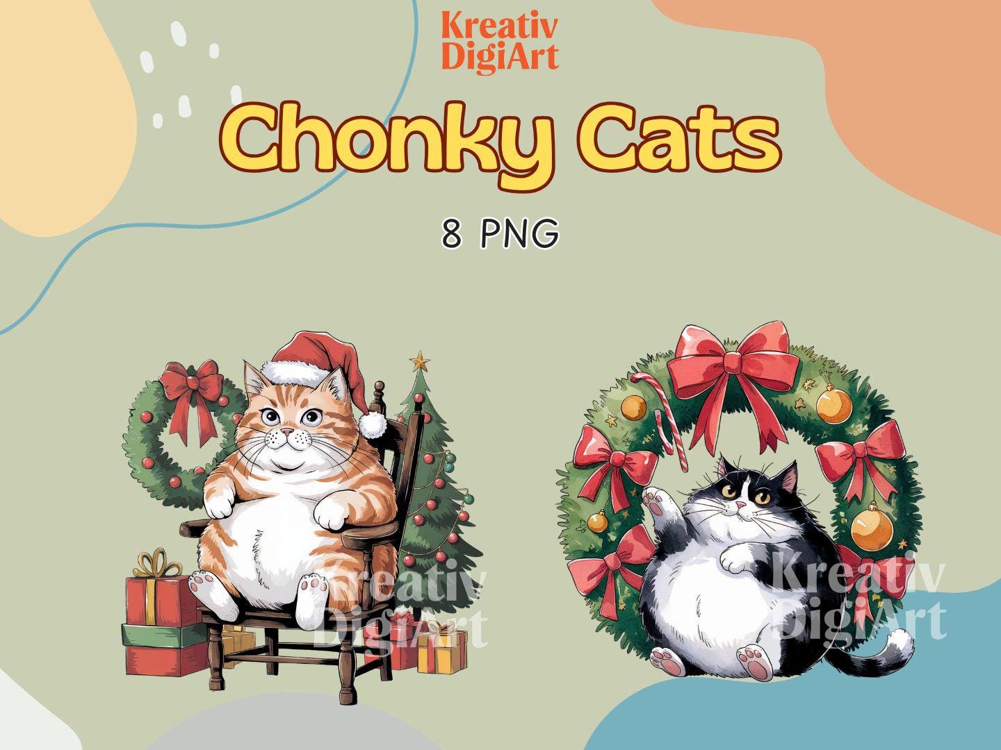 Chonky Cat Clipart, Chubby Santa Cat PNG, Cute Holiday Cat Sublimation ...