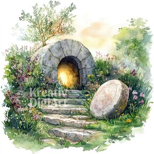 12 Tomb of Jesus Clipart, Empty Tomb JPG, Watercolor Easter Jesus Holy ...