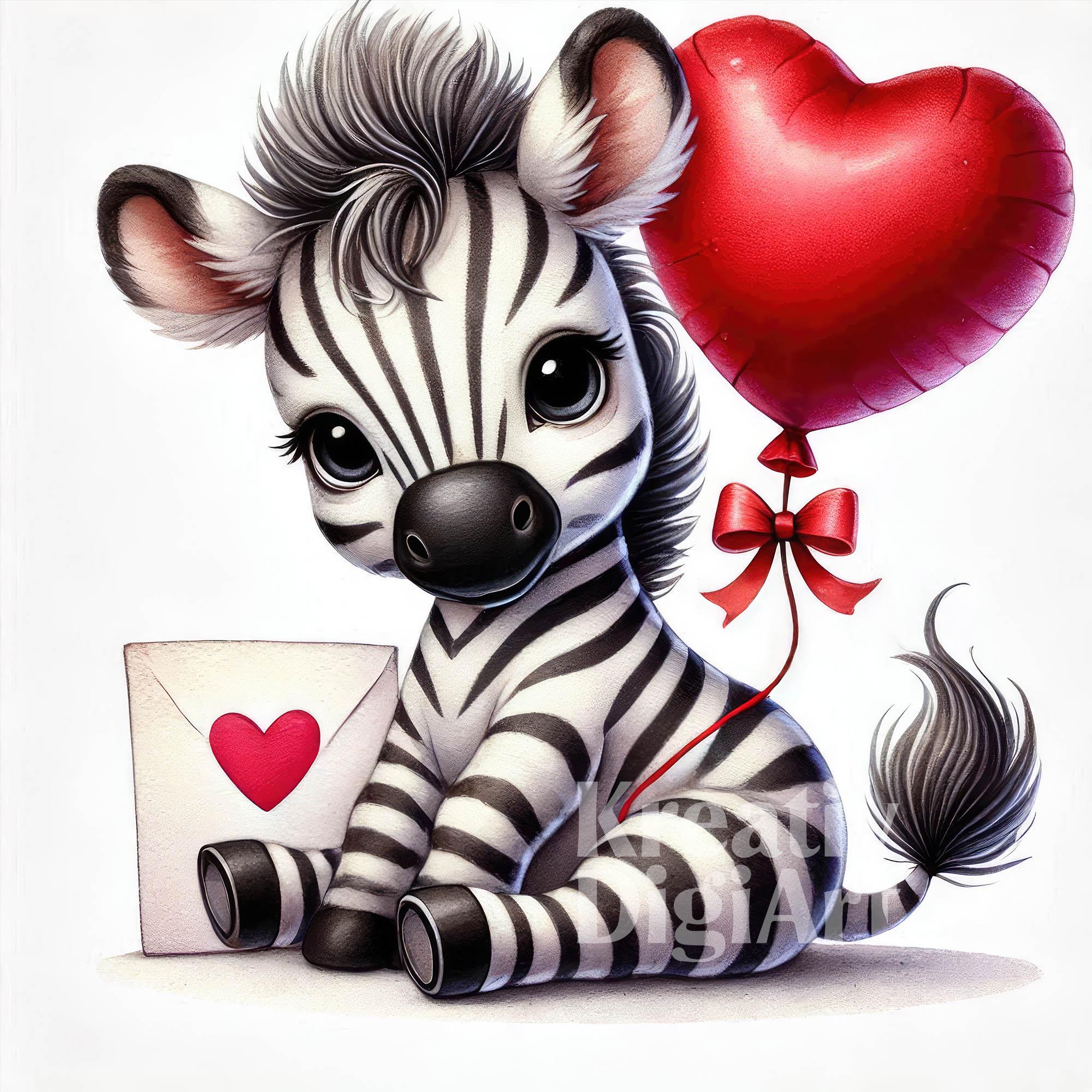 Valentine Baby Animal Clipart, Cute Animals Holding Heart Balloons, Red ...