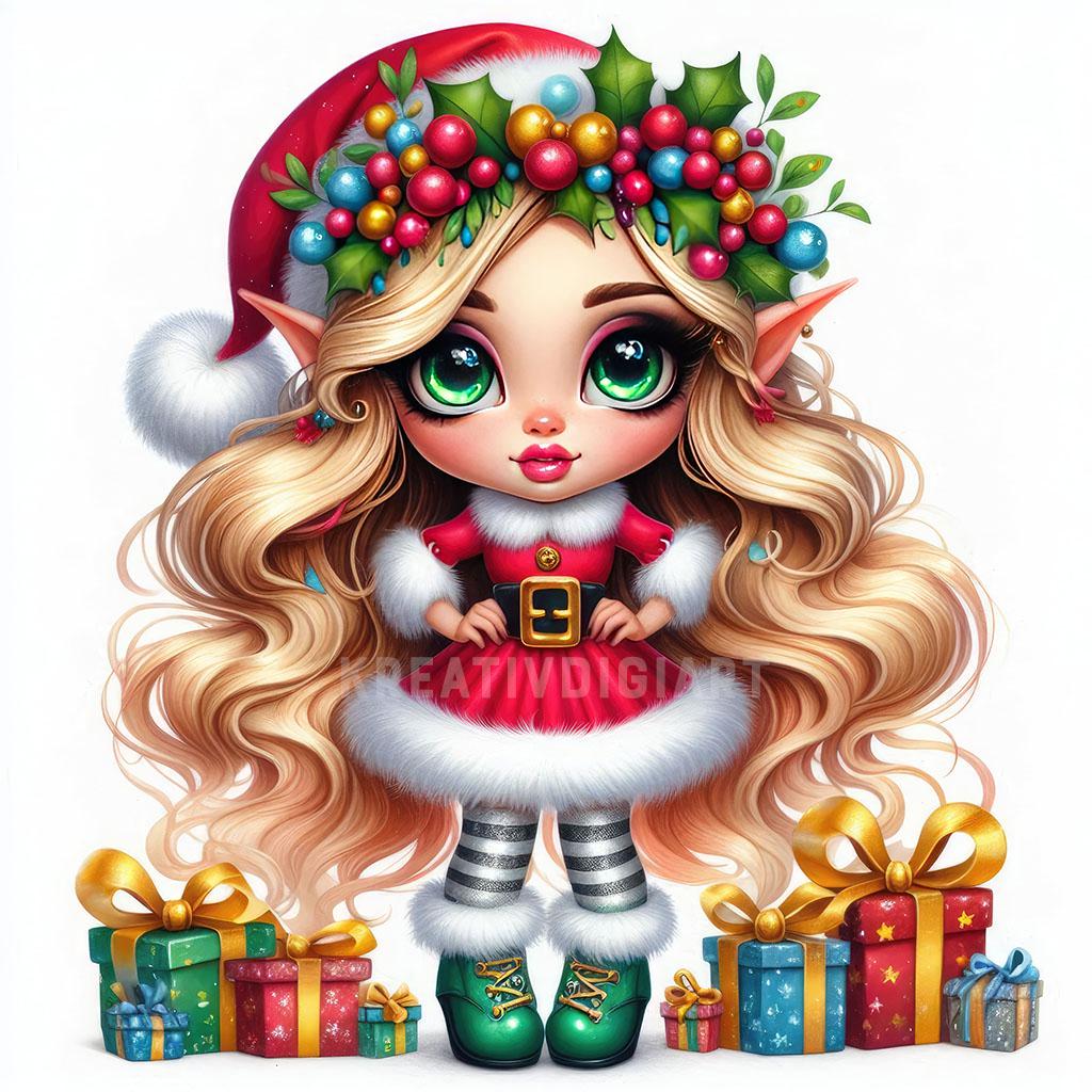 Christmas Sassy Elf Girl JPG, Cute Quirky Elf Girl Clipart, Santa ...