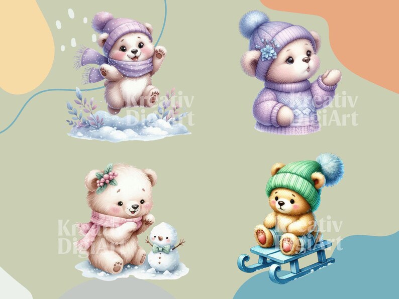 Baby Bear PNG, Winter Pastel Polar Bear Clipart, Cute Bear Cub ...