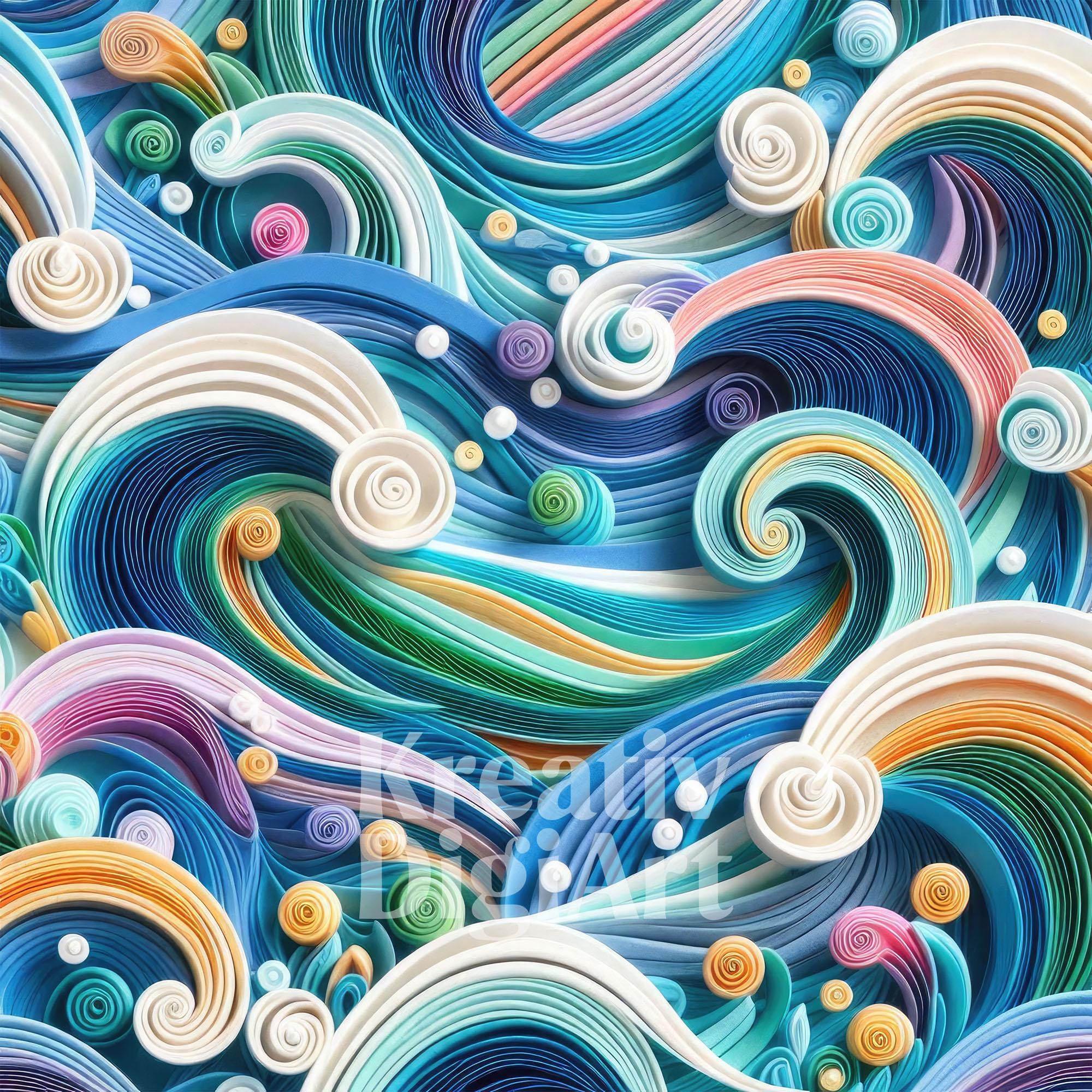 Quilling Ocean Waves Clipart, Quilled Serene Blue Oceanic Paper Craft ...