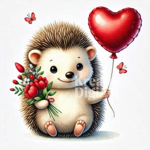 Valentine Baby Animals Clipart JPG, Watercolor Valentine's Day Heart ...