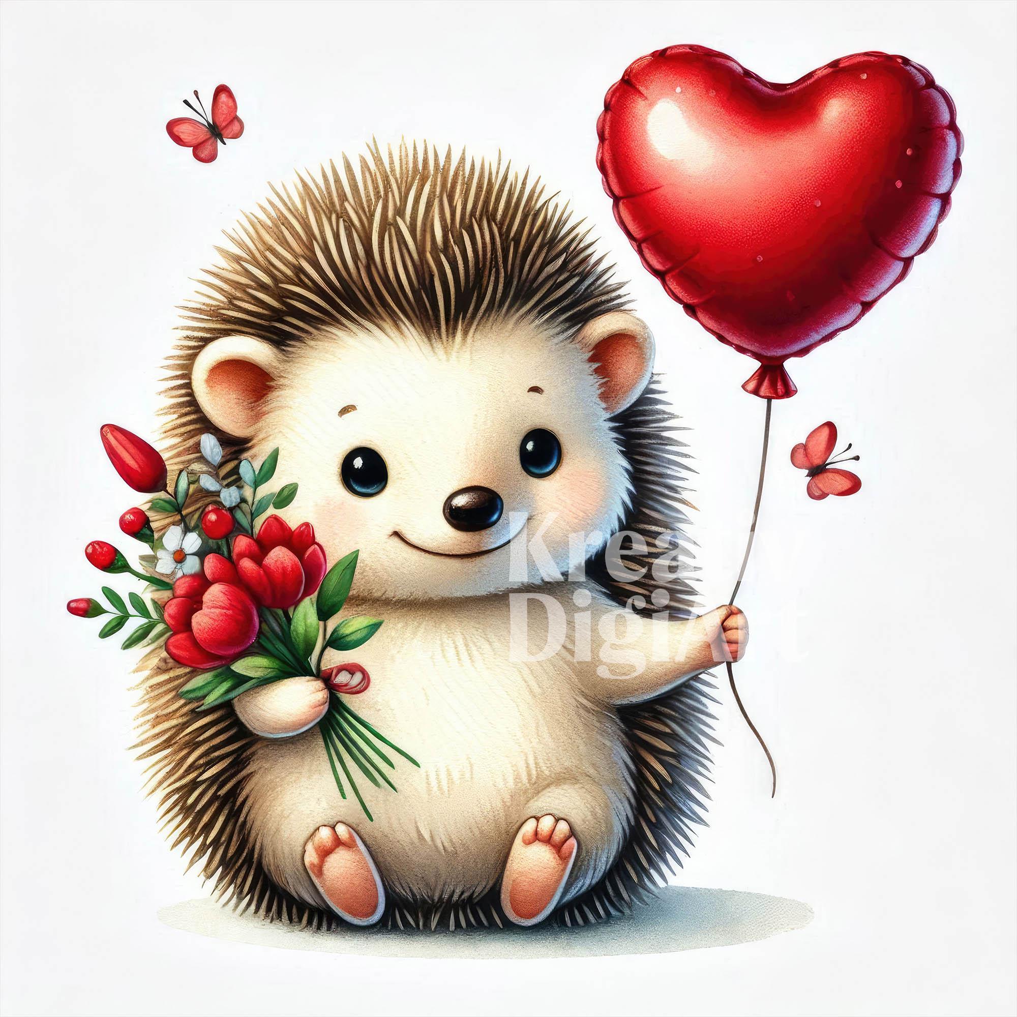 Valentine Baby Animals Clipart JPG, Watercolor Valentine's Day Heart ...
