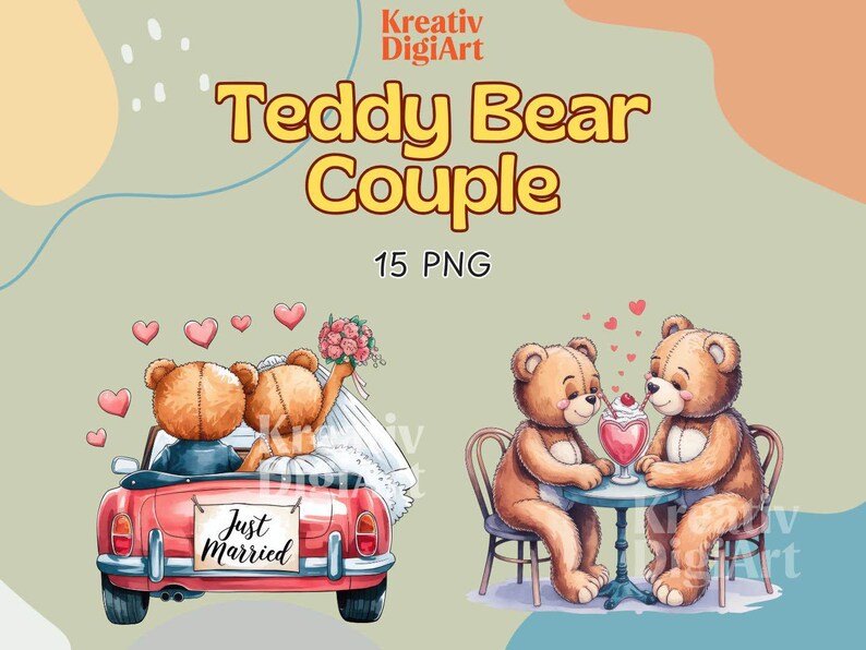 Valentine's Day Teddy Bear Couple Clipart, Cute Romantic Bears ...