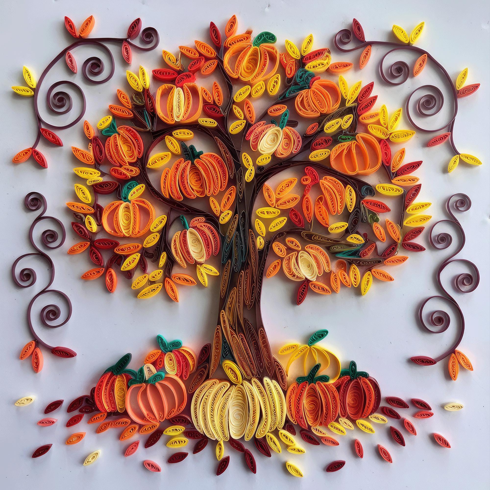 Quilling Autumn Trees Clipart, Quilled Pumpkin Tree Paper Craft Junk ...