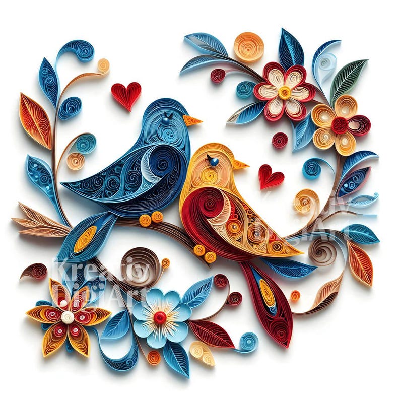 Quilling Love Birds Clipart, Quilled Romantic Bird Paper Art Crafts ...