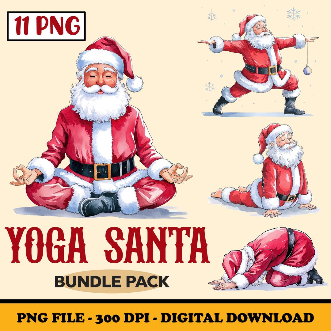 Yoga Santa Claus PNG, Funny Namaste Santa Yoga Poses Clipart, Christmas ...