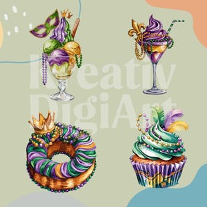 Mardi Gras Treat PNG, Carnival Foods Clipart, Watercolor Masquerade ...