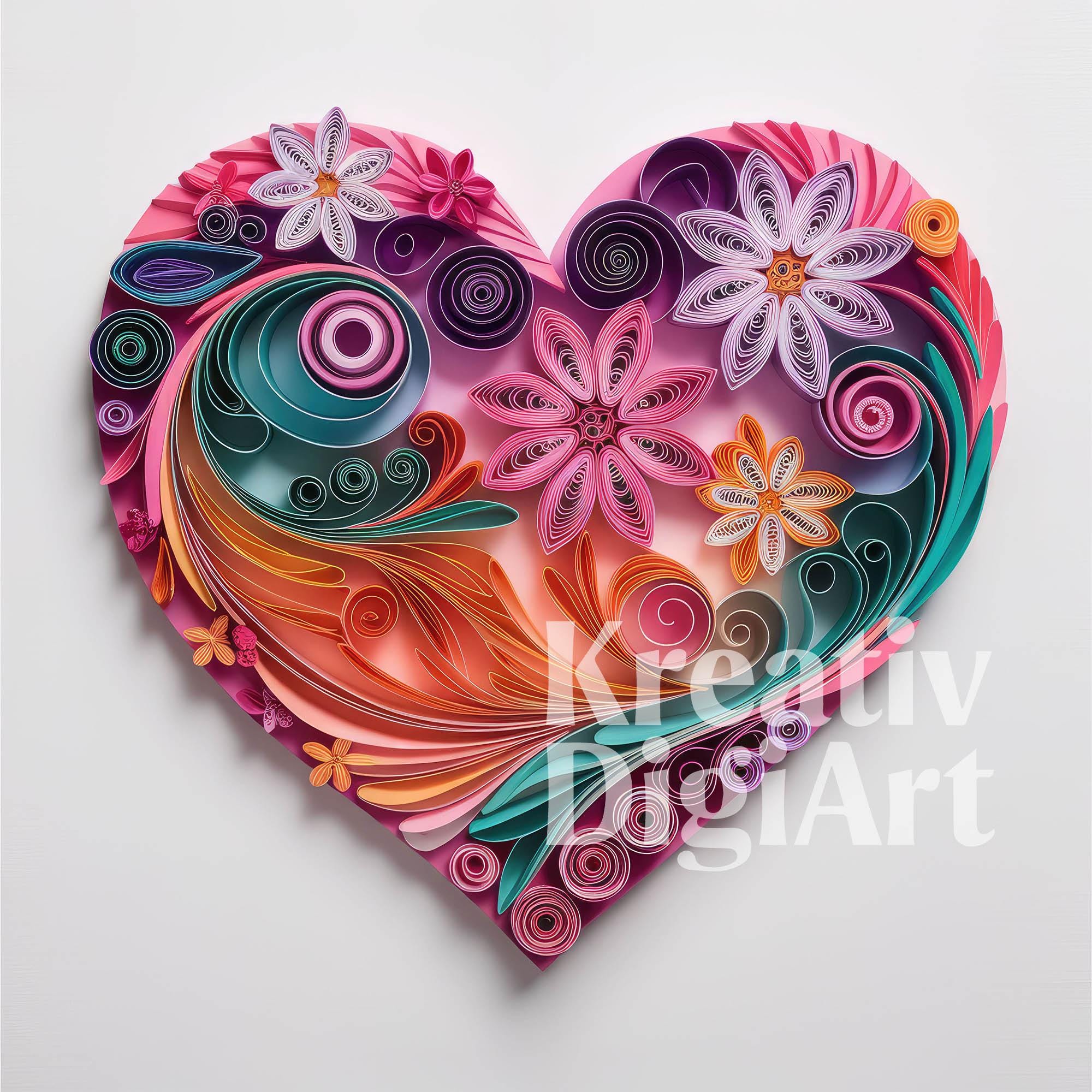 Digital Paper Quilling Heart Clipart, Love Heart Quilling Clipart ...