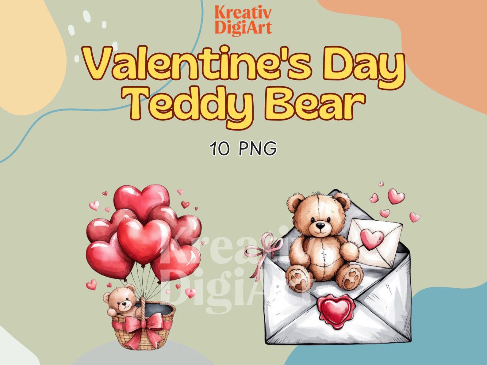 Valentine's Day Teddy Bear Clipart, Cute Bear Cub Sublimation ...