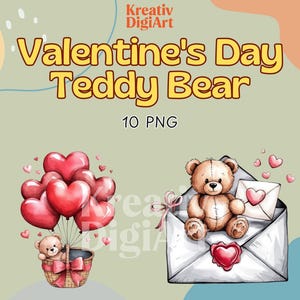 Valentine's Day Teddy Bear Clipart, Cute Bear Cub Sublimation ...