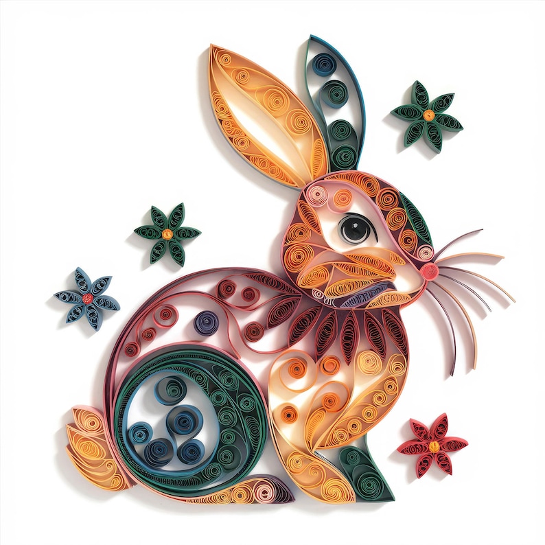 Quilling Bunnies Clipart, Quilled Rabbit Paper Crafts Junk Journal ...