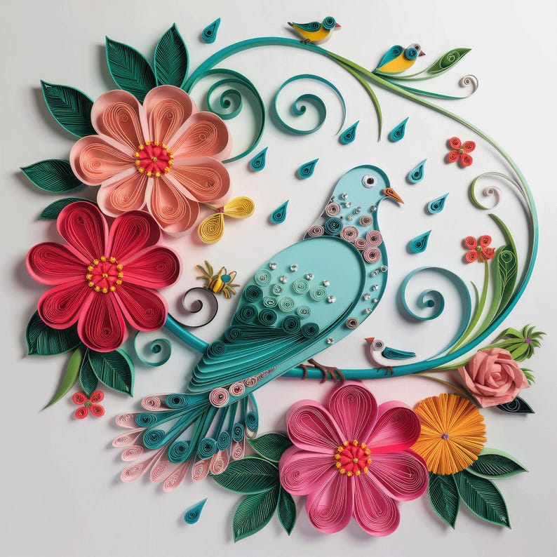 Quilling Birds Clipart, Quilled Bird Paper Crafts Junk Journal, Floral ...