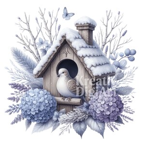 Winter Birdhouse Clipart, Watercolor Birdhouse PNG, Floral Bird House ...