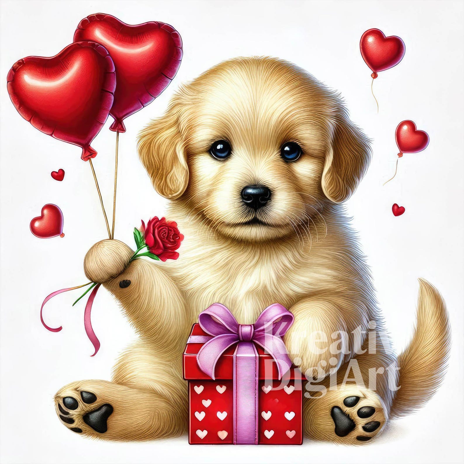 Valentine Baby Animals Clipart JPG, Watercolor Valentine's Day Heart ...