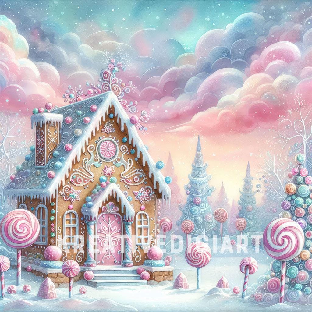 Pastel Gingerbread House Clipart, Pink Winter Wonderland, Whimsical ...