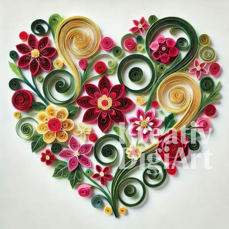 Digital Paper Quilling Heart Clipart, Love Heart Quilling Clipart ...