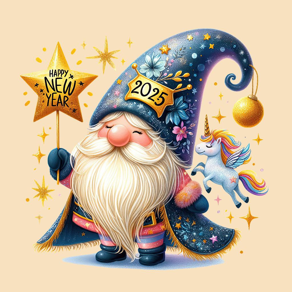 New Year 2025 Gnome PNG Clipart, Cute Gnome and Baby Unicorn ...