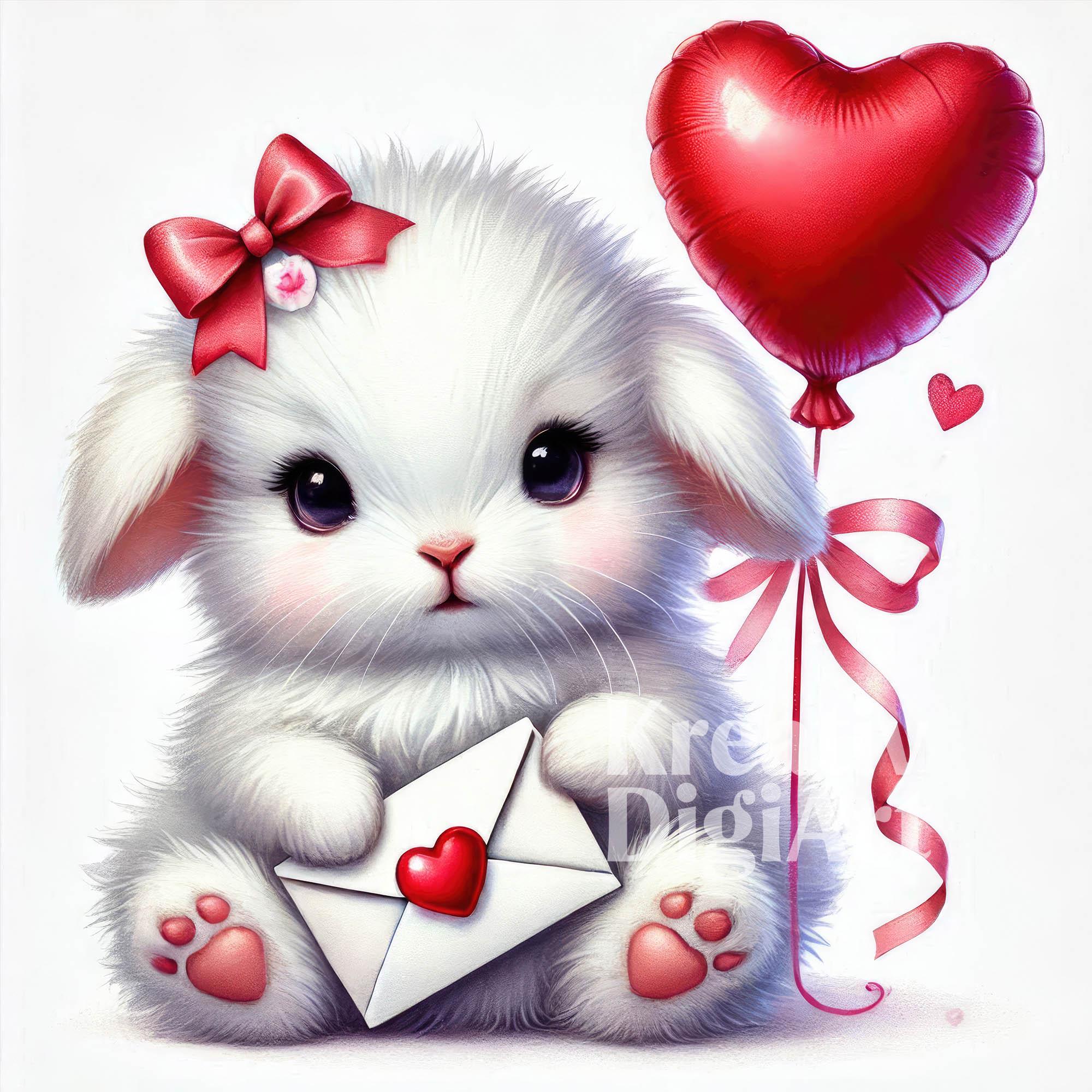 Valentine Baby Animal Clipart, Cute Animals Holding Heart Balloons, Red ...