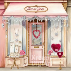 Valentine Shop Clipart, Whimsical Valentine Storefront JPG, Cute Gift ...