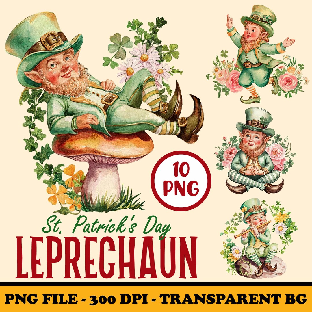 Vintage Leprechaun PNG Sublimation, St Patrick's Day Watercolor ...