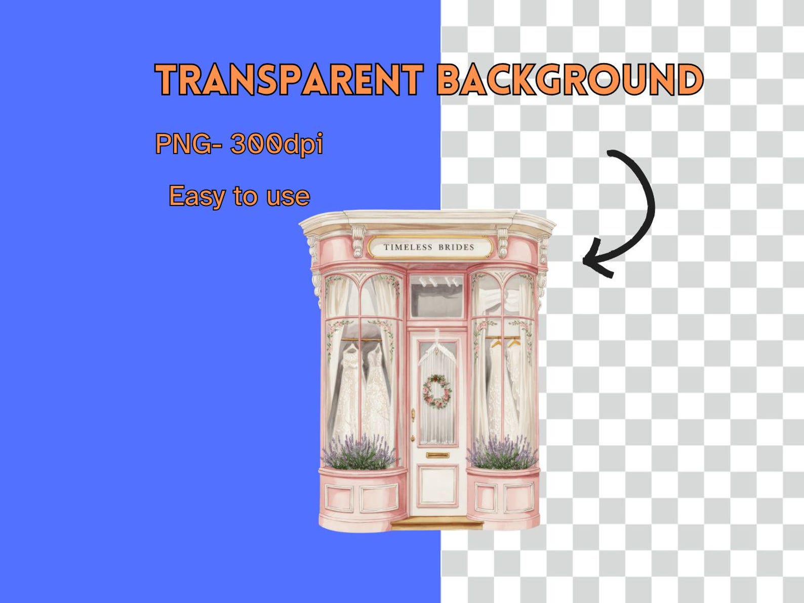 Bridal Shop Storefront Clipart, Pastel Bridal Dress PNG, Vintage ...