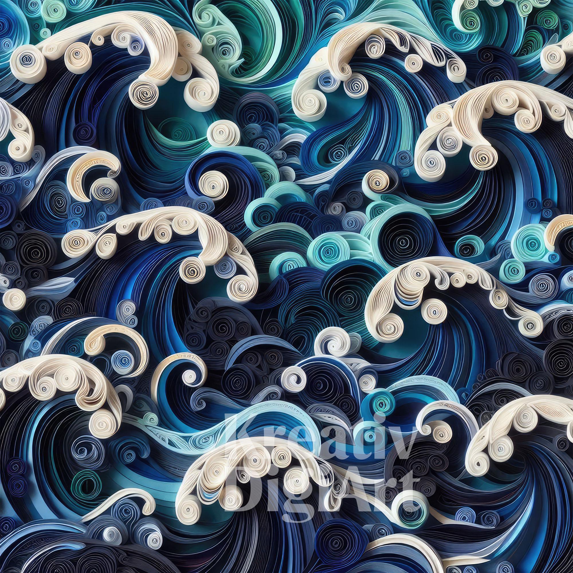 Quilling Ocean Waves Clipart, Quilled Serene Blue Oceanic Paper Craft ...