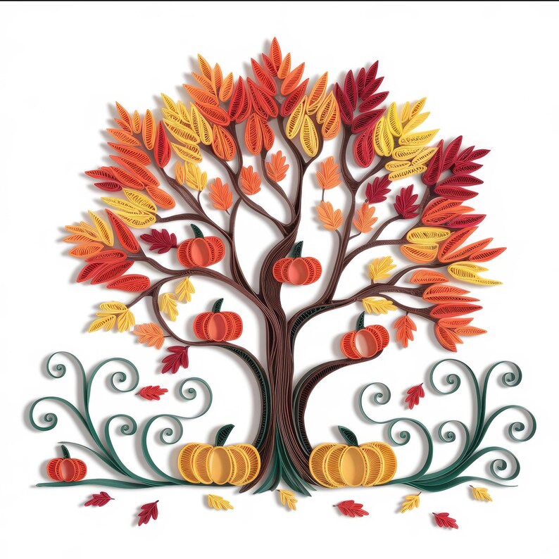 Quilling Autumn Trees Clipart, Quilled Pumpkin Tree Paper Craft Junk ...