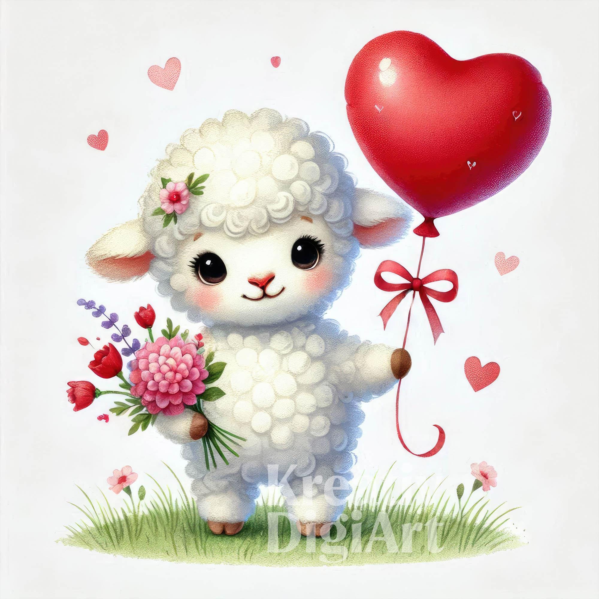 Valentine Baby Animals Clipart JPG, Watercolor Valentine's Day Heart ...