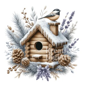 Winter Birdhouse Clipart, Watercolor Birdhouse PNG, Floral Bird House ...