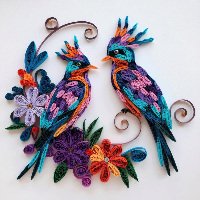 Quilling Birds Clipart, Quilled Bird Paper Crafts Junk Journal, Floral ...