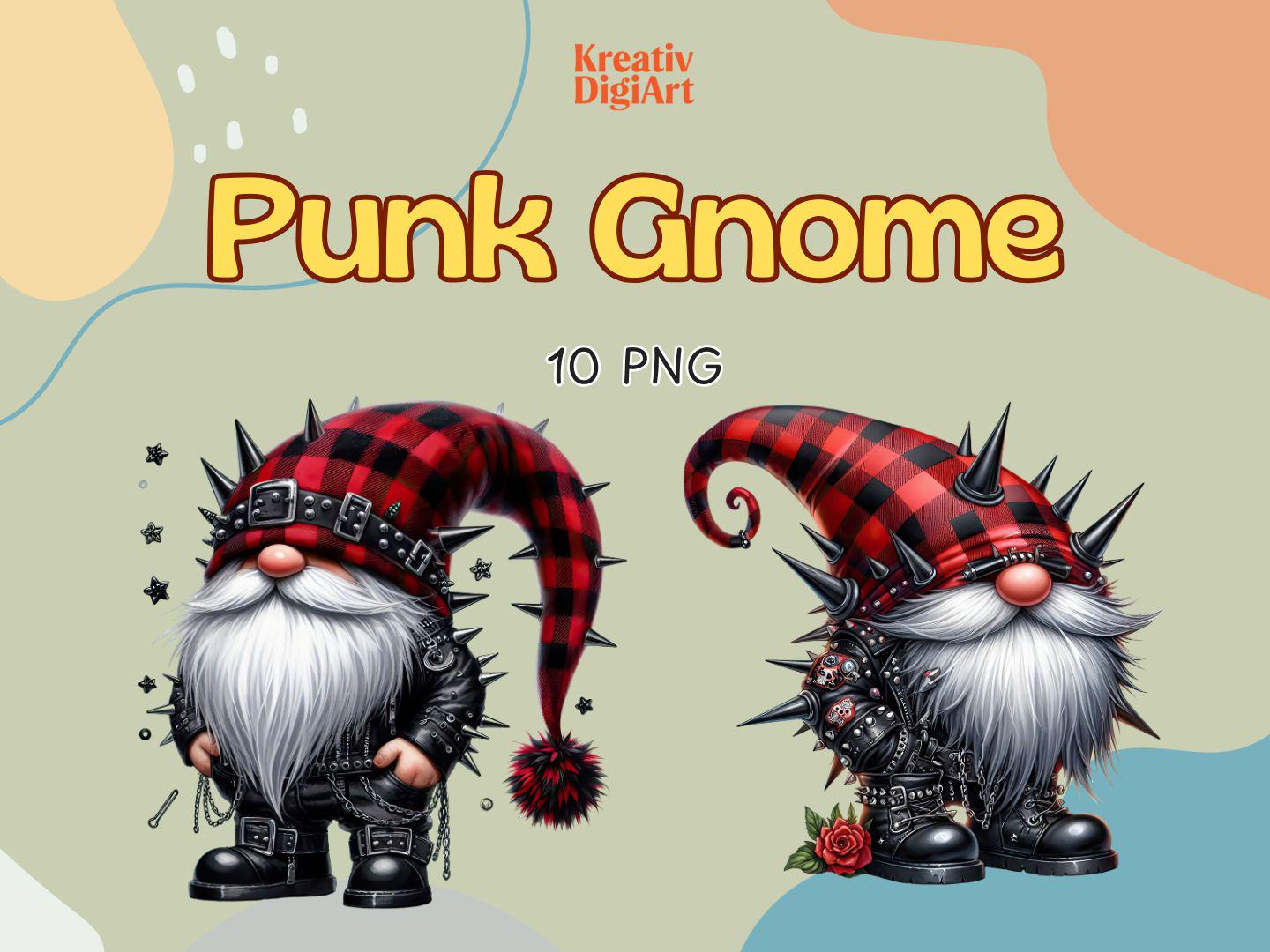 Punk Gnome Clipart Set, Watercolor Rocker Gnome PNG, Plaid Gnome ...