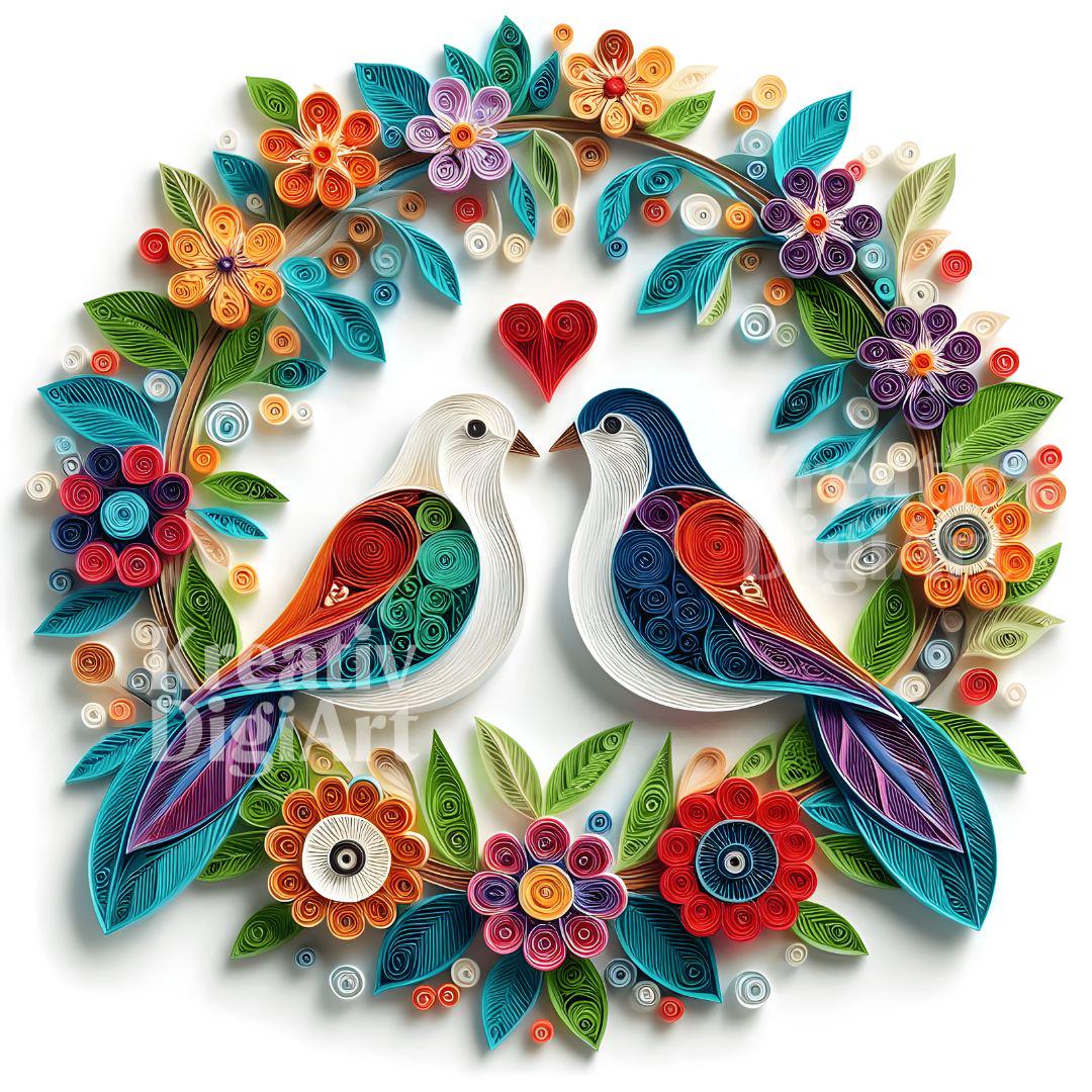 Quilling Love Birds Clipart, Quilled Romantic Bird Paper Art Crafts ...