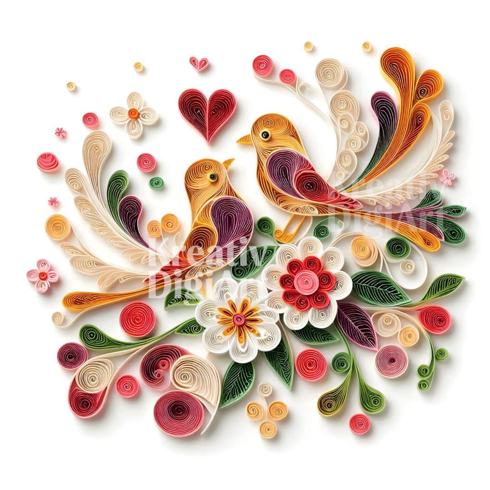 Quilling Love Birds Clipart, Quilled Romantic Bird Paper Art Crafts ...