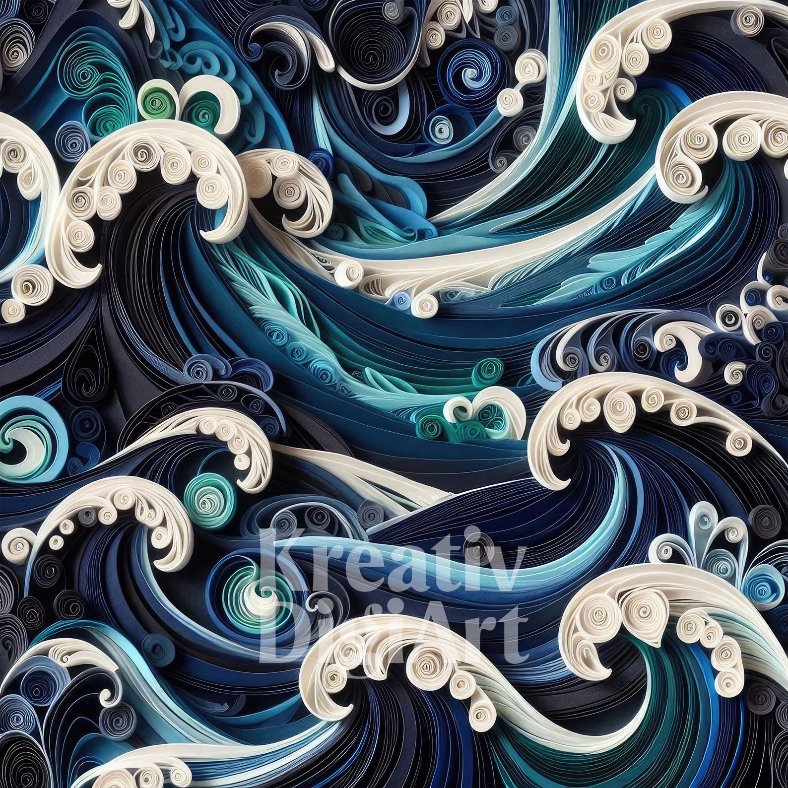 Quilling Ocean Waves Clipart, Quilled Serene Blue Oceanic Paper Craft ...