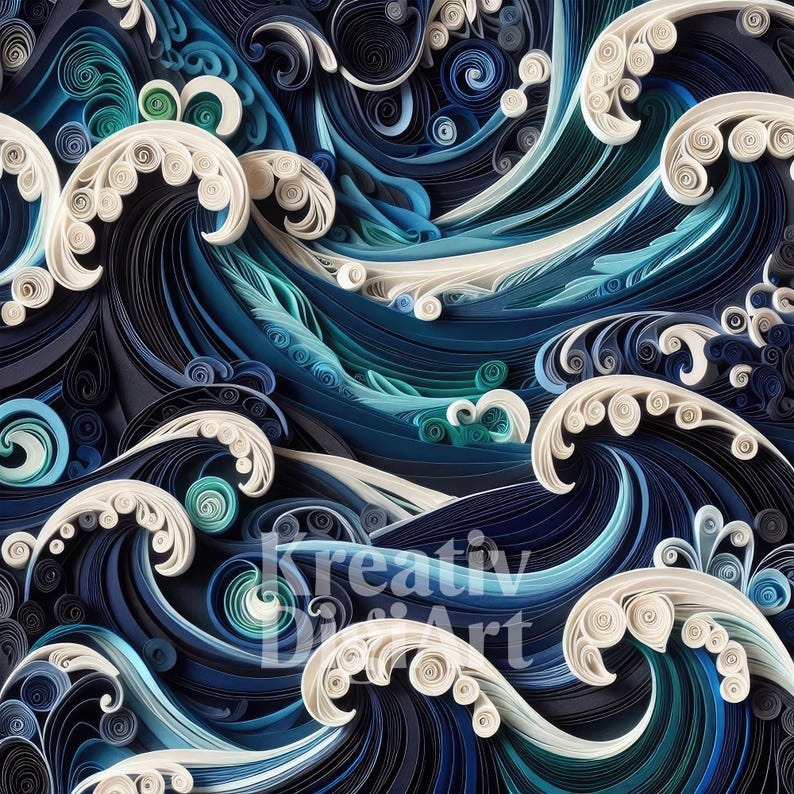 Quilling Ocean Waves Clipart, Quilled Serene Blue Oceanic Paper Craft ...