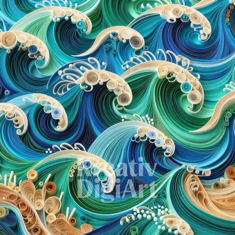 Quilling Ocean Waves Clipart, Quilled Serene Blue Oceanic Paper Craft ...