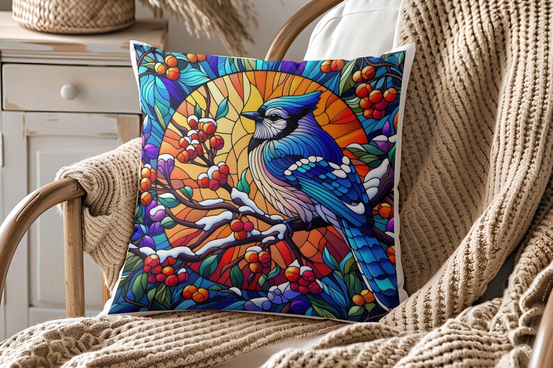 Blue Jay Bird Stained Glass Clipart, Square Blue Jay JPG, Bluejay Clip ...