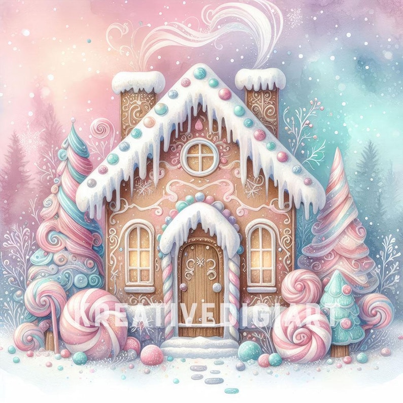 Pastel Gingerbread House Clipart, Pink Winter Wonderland, Whimsical ...