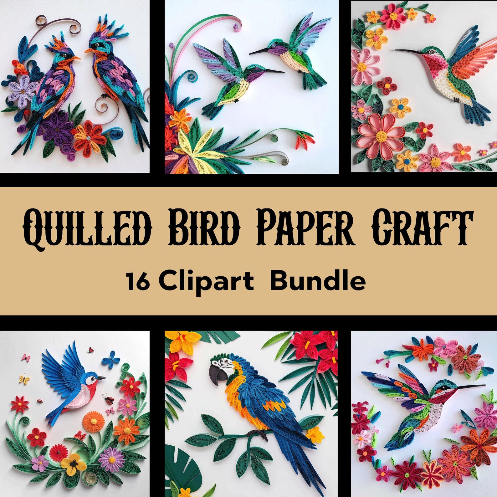 Quilling Birds Clipart, Quilled Bird Paper Crafts Junk Journal, Floral ...