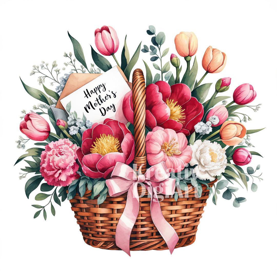 12 Mother's Day Flowers Clipart, Watercolor Floral Bouquet JPG, Roses ...