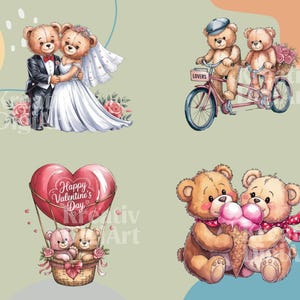 Valentine's Day Teddy Bear Couple Clipart, Cute Romantic Bears ...
