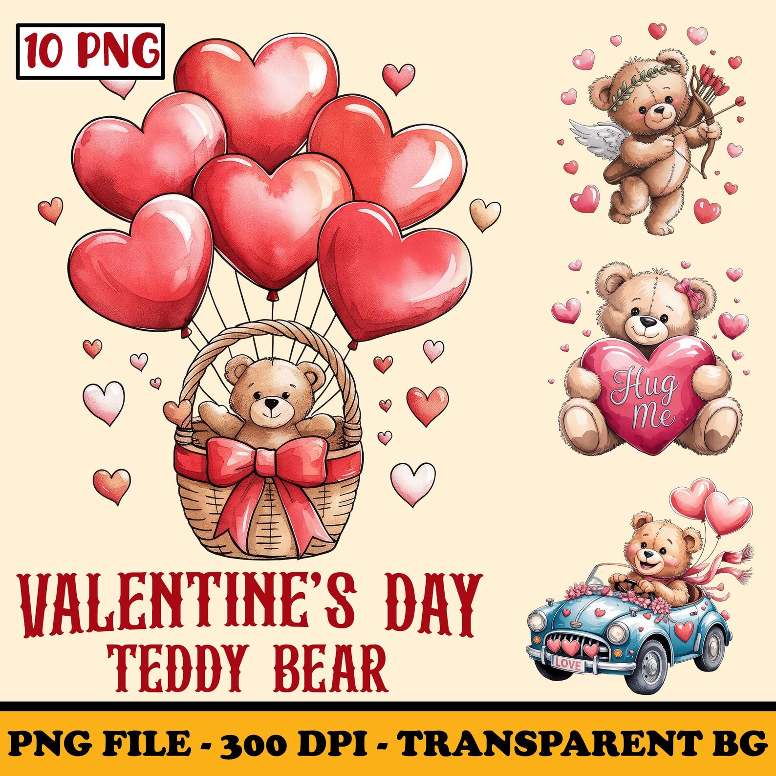 Valentine's Day Teddy Bear Clipart, Cute Bear Cub Sublimation ...
