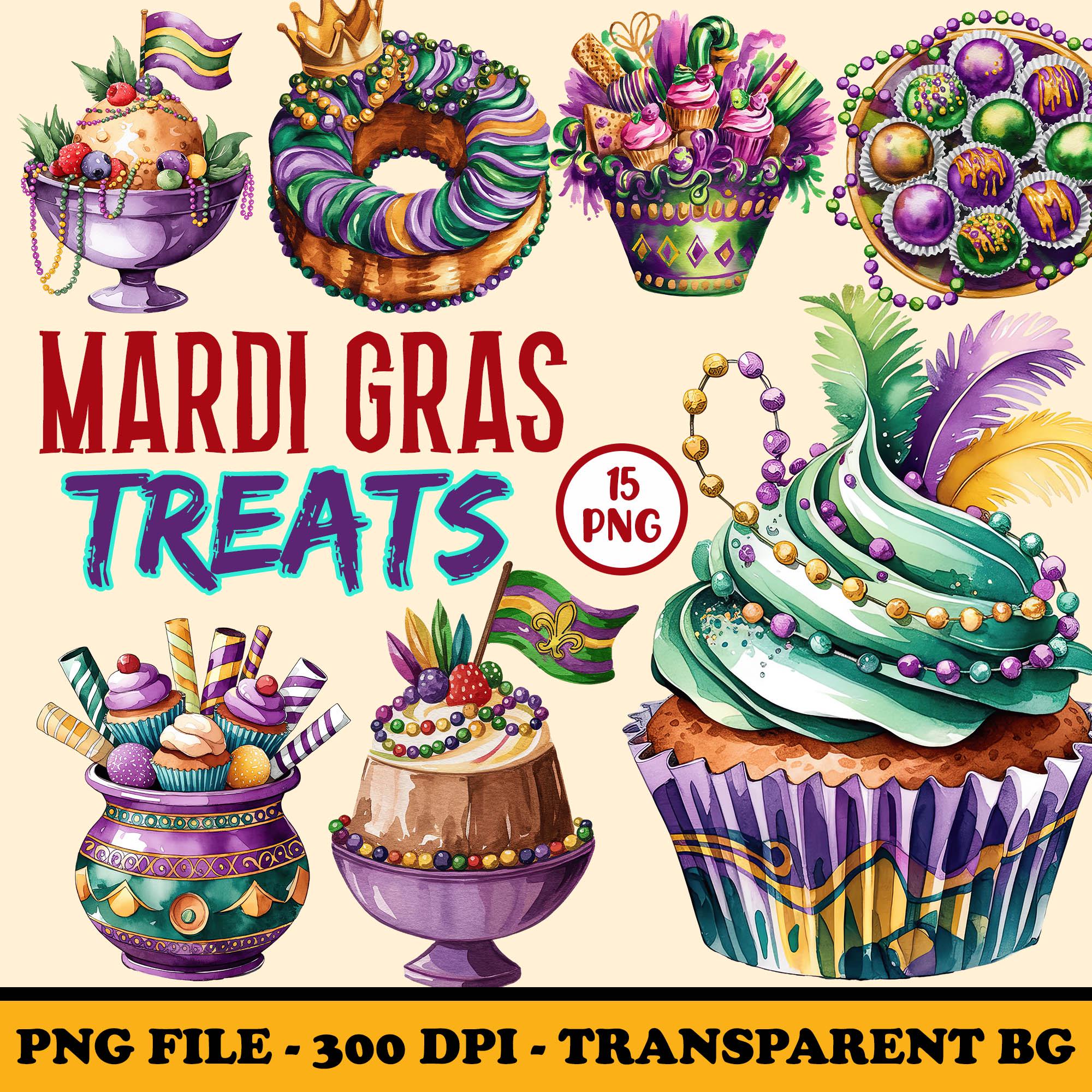 Mardi Gras Treat PNG, Carnival Foods Clipart, Watercolor Masquerade ...